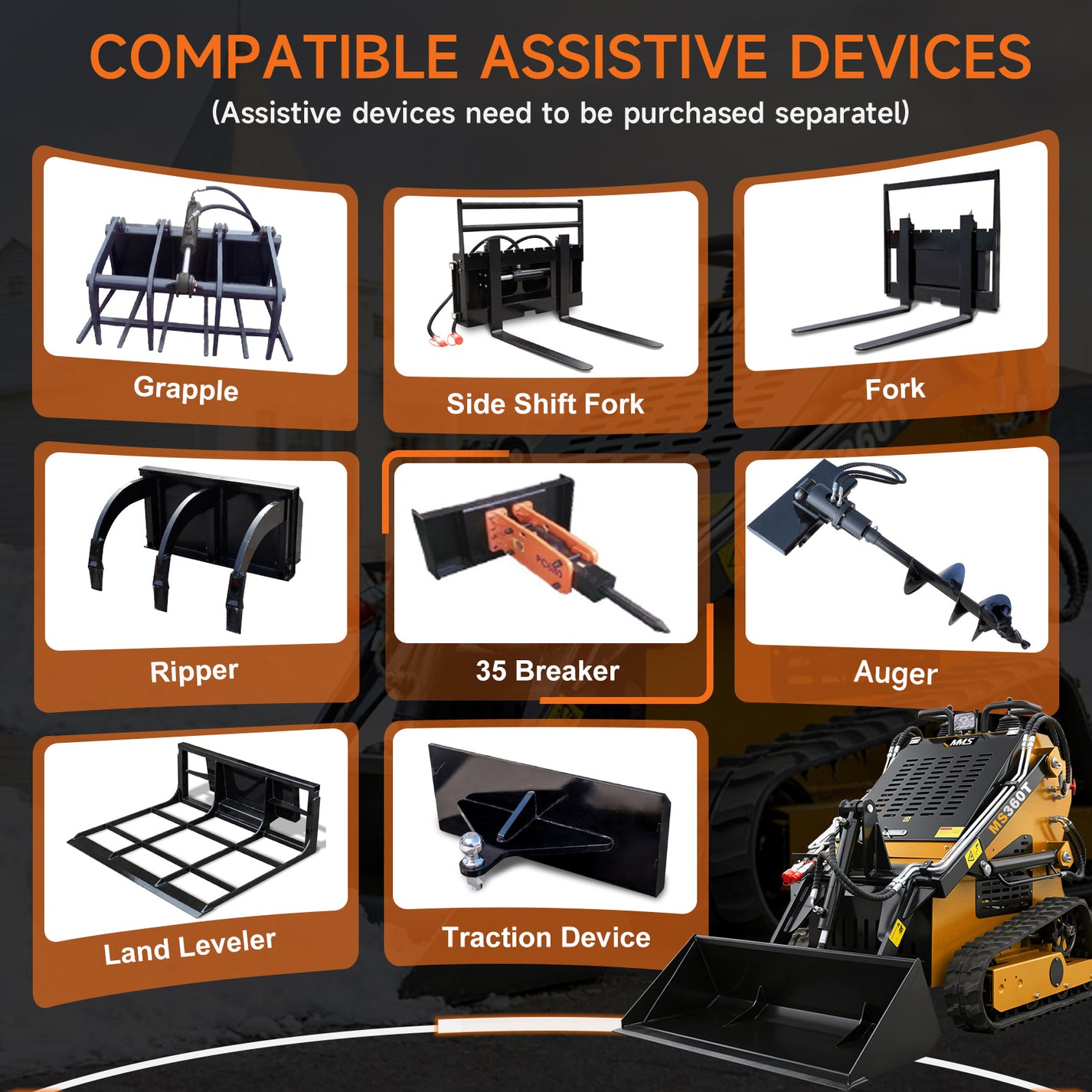 MS360T Mini Stand On Skid Steer Track Loader With 13.5HP Gas Engine ...